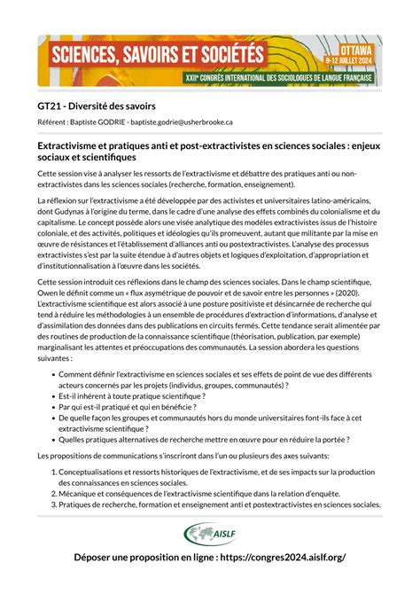 Pdf Appel Communications Extractivisme Scientifique Congr S