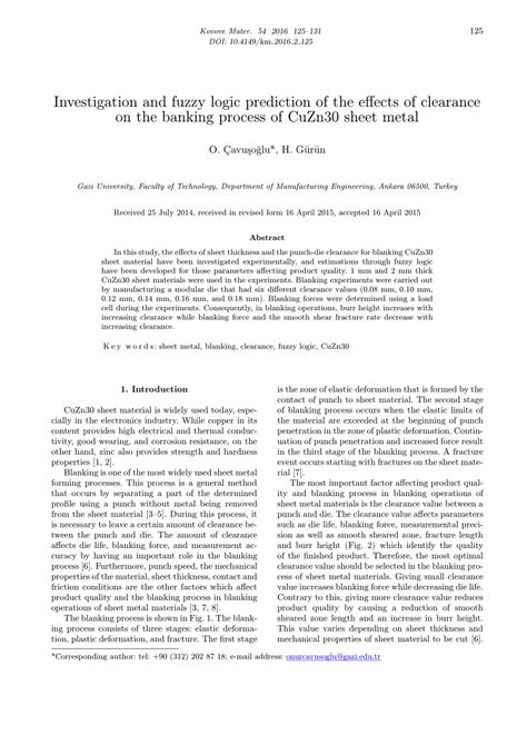 pdf investigation and fuzzy logic prediction of the effects of clearance on the blanking