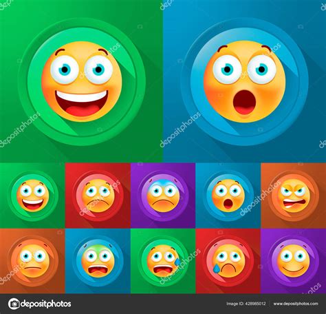 Set Cute High Quality Emoticons Solid Background Isolated Vector