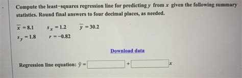 solved compute the least squares regression line for