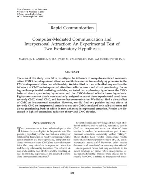 pdf computer mediated communication and interpersonal attraction an experimental test of two