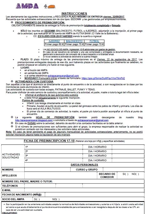 AMPA CAMPANAR INSCRIPCIÓN ACTIVIDADES EXTRAESCOLARES
