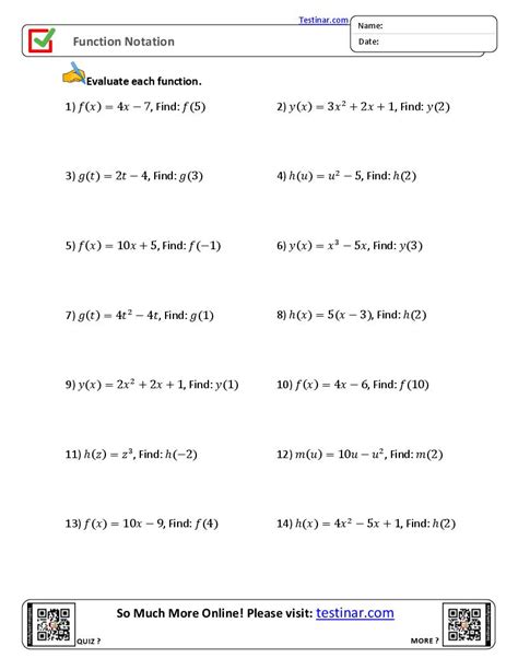 Function Notation Worksheet Algebra