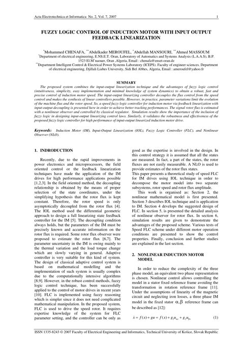 pdf fuzzy logic control of induction motor with input output feedback linearization