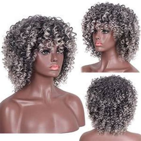 Salt And Pepper Gray Kinky Curly Wig Wi Exquisite Black Short Etsy