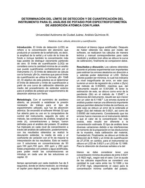 Práctica 5 Análisis III DETERMINACIÓN DEL LÍMITE DE DETECCIÓN Y DE