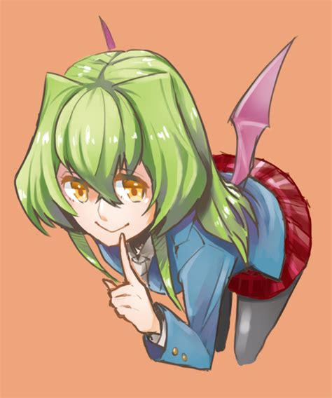 Safebooru 1girl Breasts Brown Background Green Hair Jitsu Wa Watashi
