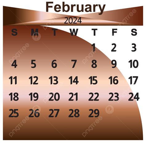 Calendario Mes Febrero 2024 En Color Bronce Vector PNG Mes De Febrero