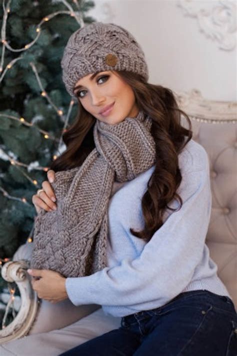 Gray Alpaca Wool Hat And Scarf Winter Set For Women Cozy Etsy