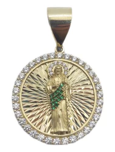Dije Medalla San Judas Tadeo Oro 10k Grande Con Zirconias Meses Sin