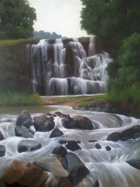 Cachoeira óleo sobre tela Cachoeira Paisagens Óleo sobre tela