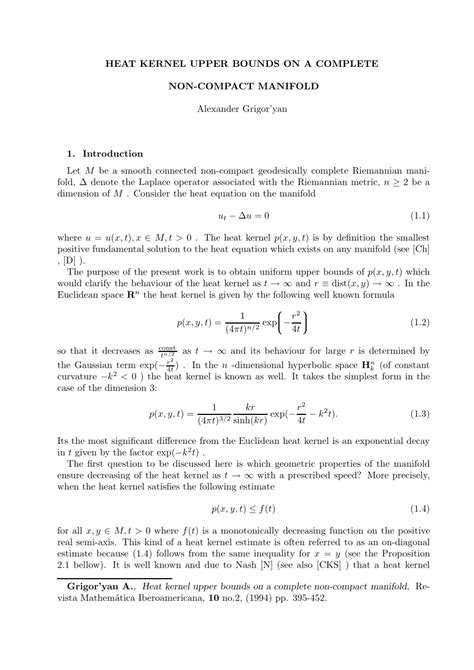 pdf heat kernel upper bounds on a complete non compact manifold