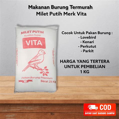 Jual Pakan Burung Milet Putih Vita Isi 1 Kg Makanan Burung Millet Pakan