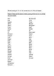 English Worksheets Words Ending In T Or D