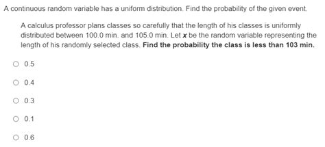 solved a continuous random variable has a uniform