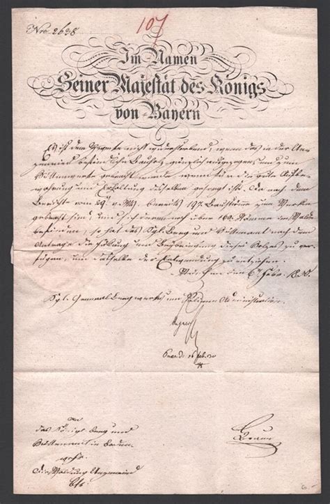 Altdeutschland Bayern 1830 dekorative Urkunde Im Namen Seiner Majestät