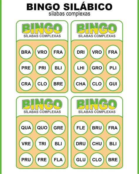 Bingo silábico Sílabas complexas Atividades pedagógicas Explore um