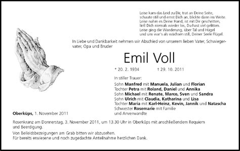 Emil Voll Traueranzeige Trauer InFranken De