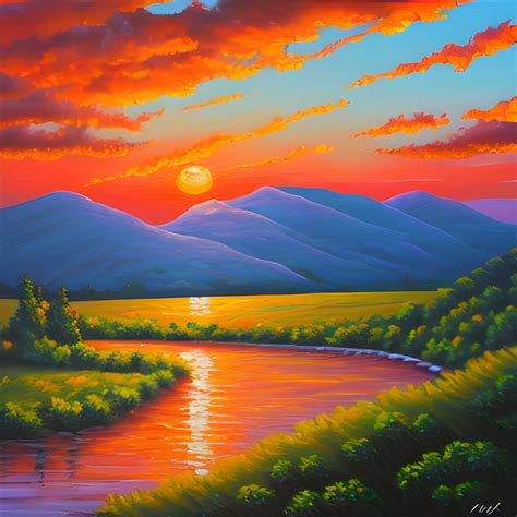 Sunset Landscape Painting Oil Painting Style Arthub Ai