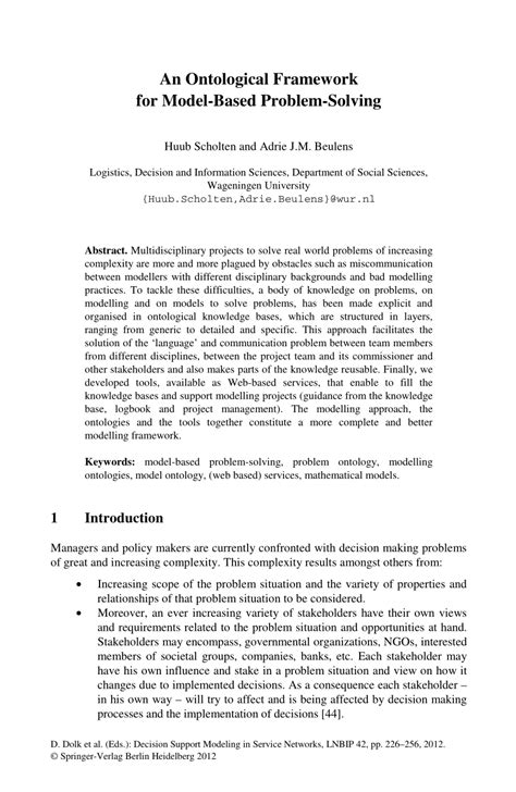 pdf an ontological framework for model based problem solving