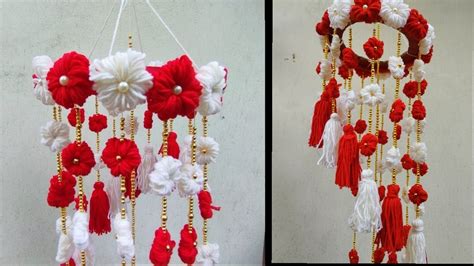 DIY Easy Woolen Flower Wall Hanging Woolen Wall Hanging Craft Ideas