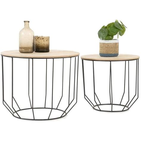 Table Gigogne Bois Et Metal Ronde Table Basse Design Bois En Lot De