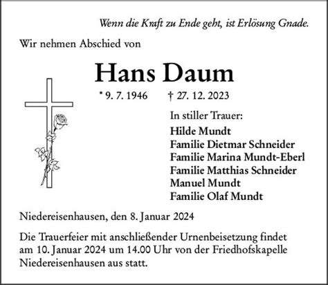 Traueranzeigen Von Hans Daum Vrm Trauer De