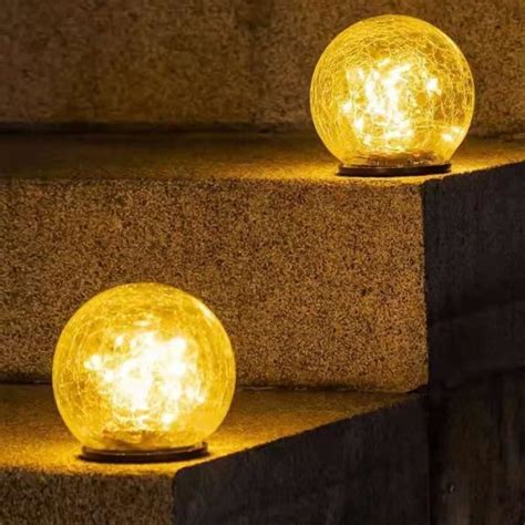 Lot De 2 Lampes Solaires De Jardin Boules En Verre Craquelé Étanche