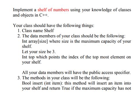 solved implement a shelf of numbers using your knowledge of