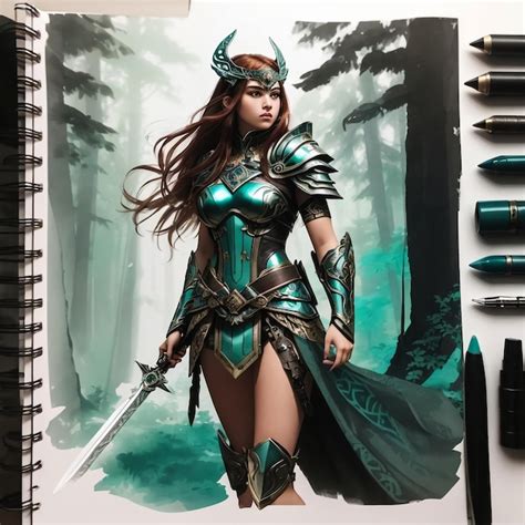Premium Photo Painting Of A Beautiful Woman Wearing A Green Dress