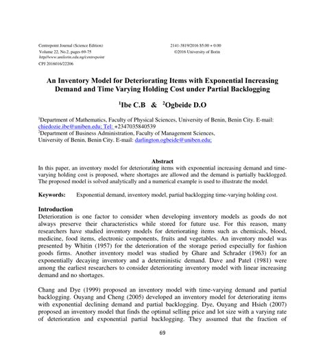 pdf an inventory model for deteriorating items with exponential increasing demand and time