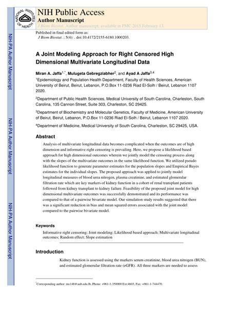 pdf a joint modeling approach for right censored high dimensional multivariate longitudinal data