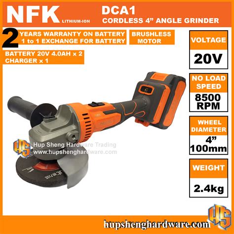NFK DCA1 Cordless Angle Grinder 4 20V 8500rpm Brushless Motor