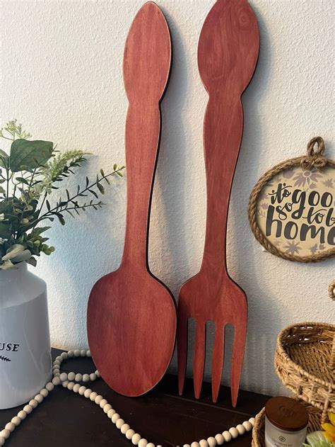 Large Wood Fork Spoon And Knife Set Kitchen Decor Wall Decor Large