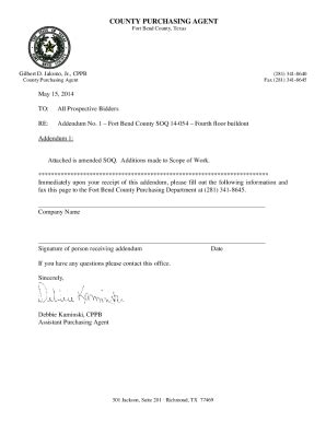 Fillable Online 1 Fort Bend County SOQ 14 054 Fourth Floor Buildout Fax