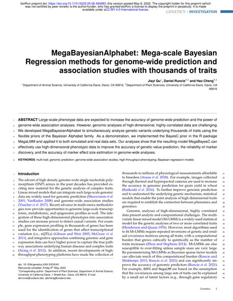 pdf megabayesianalphabet mega scale bayesian regression methods for genome wide prediction