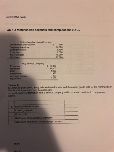 Solved Award 2 50 Points QS 4 3 Merchandise Accounts And Chegg