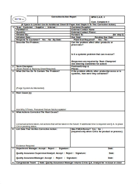 Corrective Action Report Template