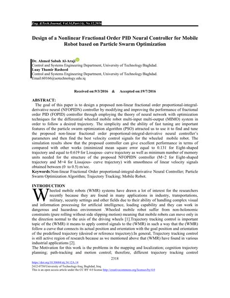 pdf design of a nonlinear fractional order pid neural controller for mobile robot based on