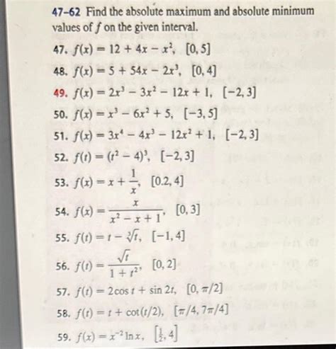 solved 47 62 find the absolute maximum and absolute minimum