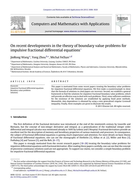 pdf on recent developments in the theory of boundary value problems for impulsive fractional