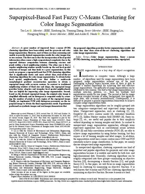 superpixel based fast fuzzy c means clustering for color image segmentation pdf image