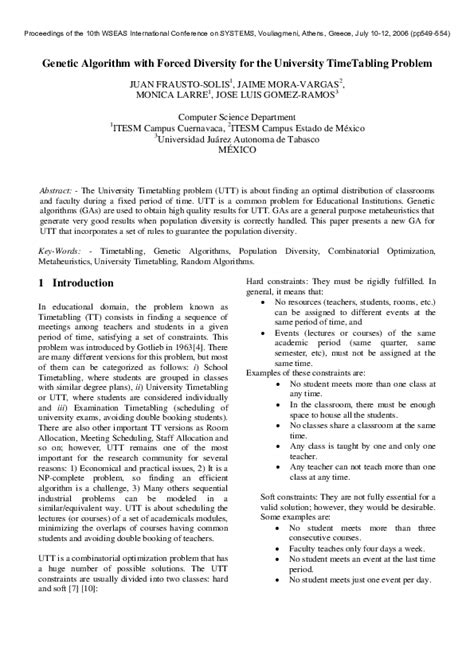 pdf genetic algorithm with forced diversity for the university timetabling problem juan