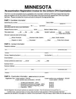 Fillable Online Nasba Re Examination Registration Invoice For The
