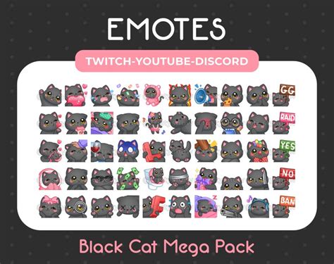 50 Cute Black Cat Emotes Mega Pack For Twitch Youtube Etsy Australia