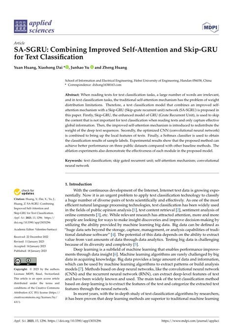 pdf sa sgru combining improved self attention and skip gru for text classification