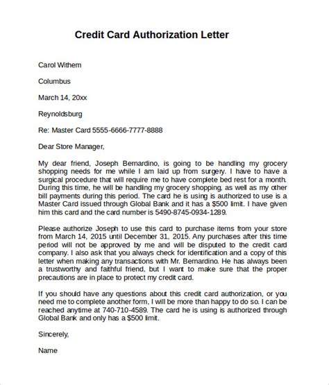 FREE 13 Credit Card Authorization Letter Samples Templates In PDF Word