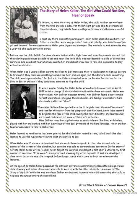 The Story Of Helen Kellar Reading Fo English ESL Worksheets Pdf Doc