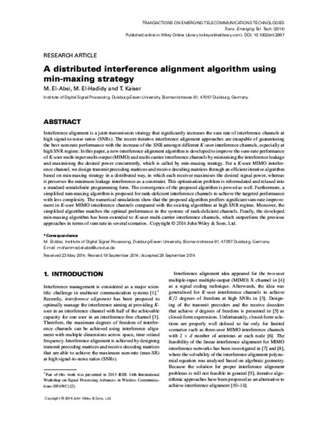 pdf a distributed interference alignment algorithm using min maxing strategy mohammed absi