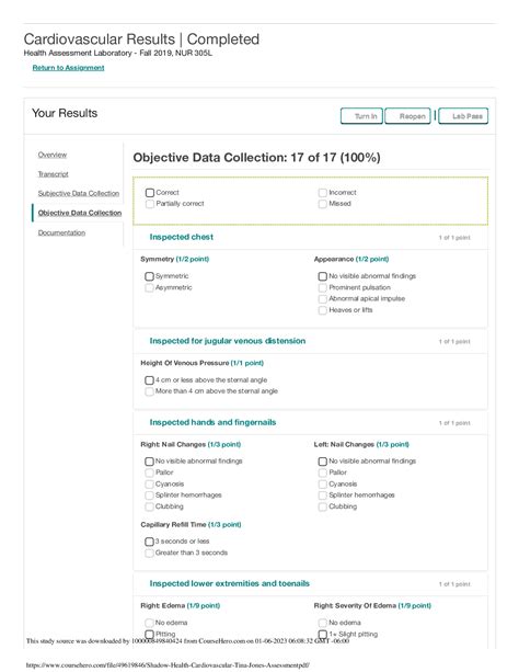 Shadow Health Cardiovascular Tina Jones Assessment Browsegrades